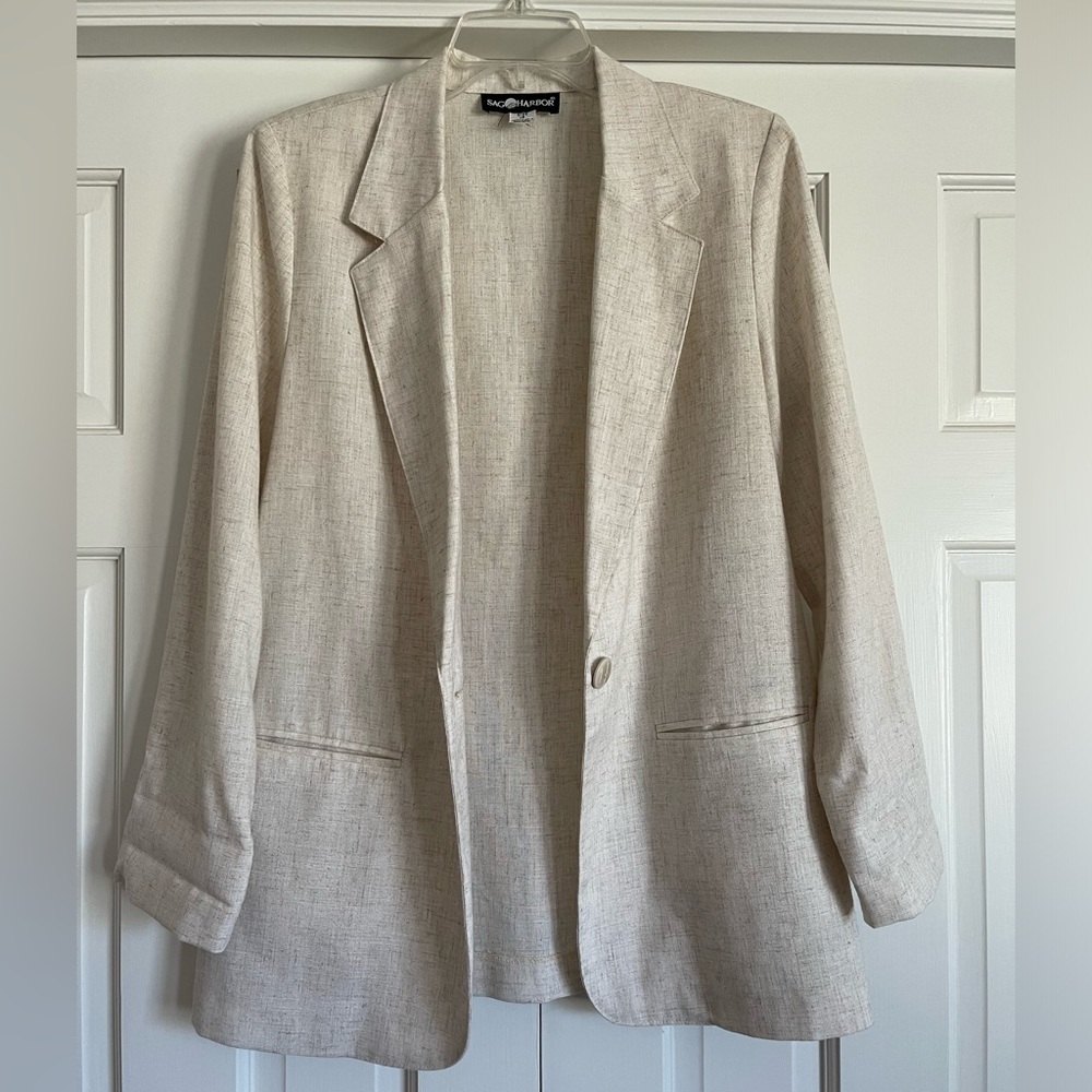 Vintage Sag Harbor Cream Linen-Like One Button Blazer… - Gem